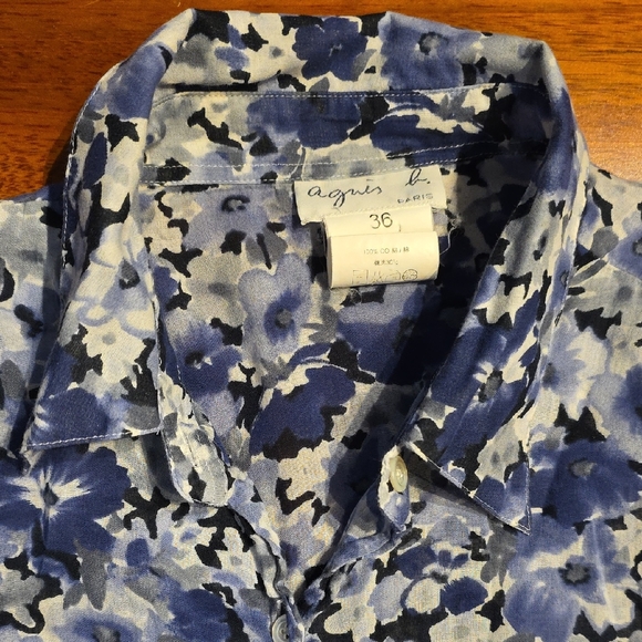 Agnes B. | Tops | Agnes B Blue Flowered Cotton Lawn Shirt | Poshmark